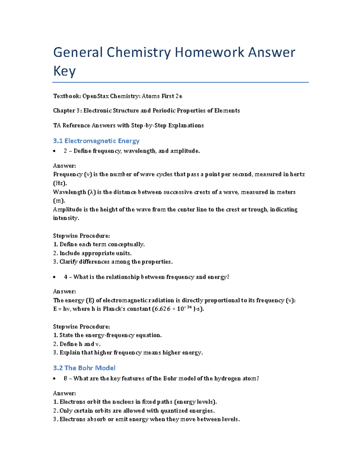 General Chemistry Homework Answer Key: CH 3 - Electronic Structure ...