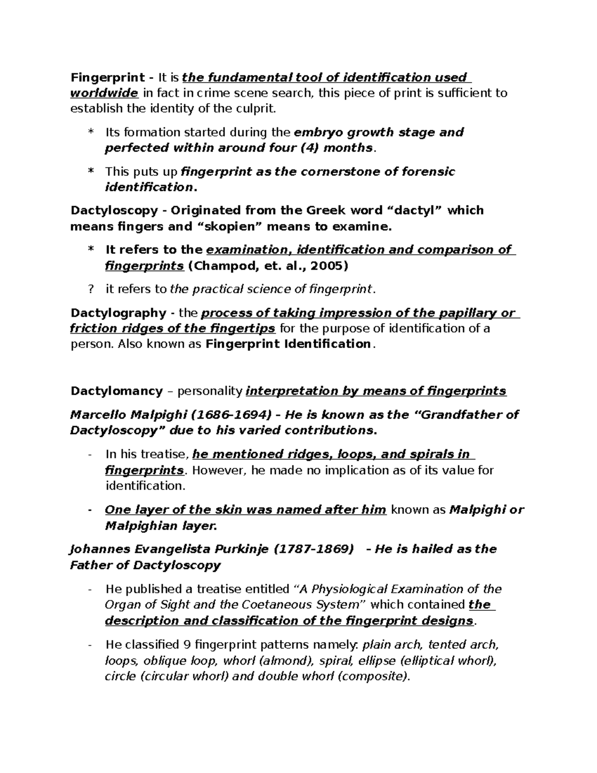 FOSC 2 - Chapter 1: Fundamentals of Fingerprint Identification - Studocu