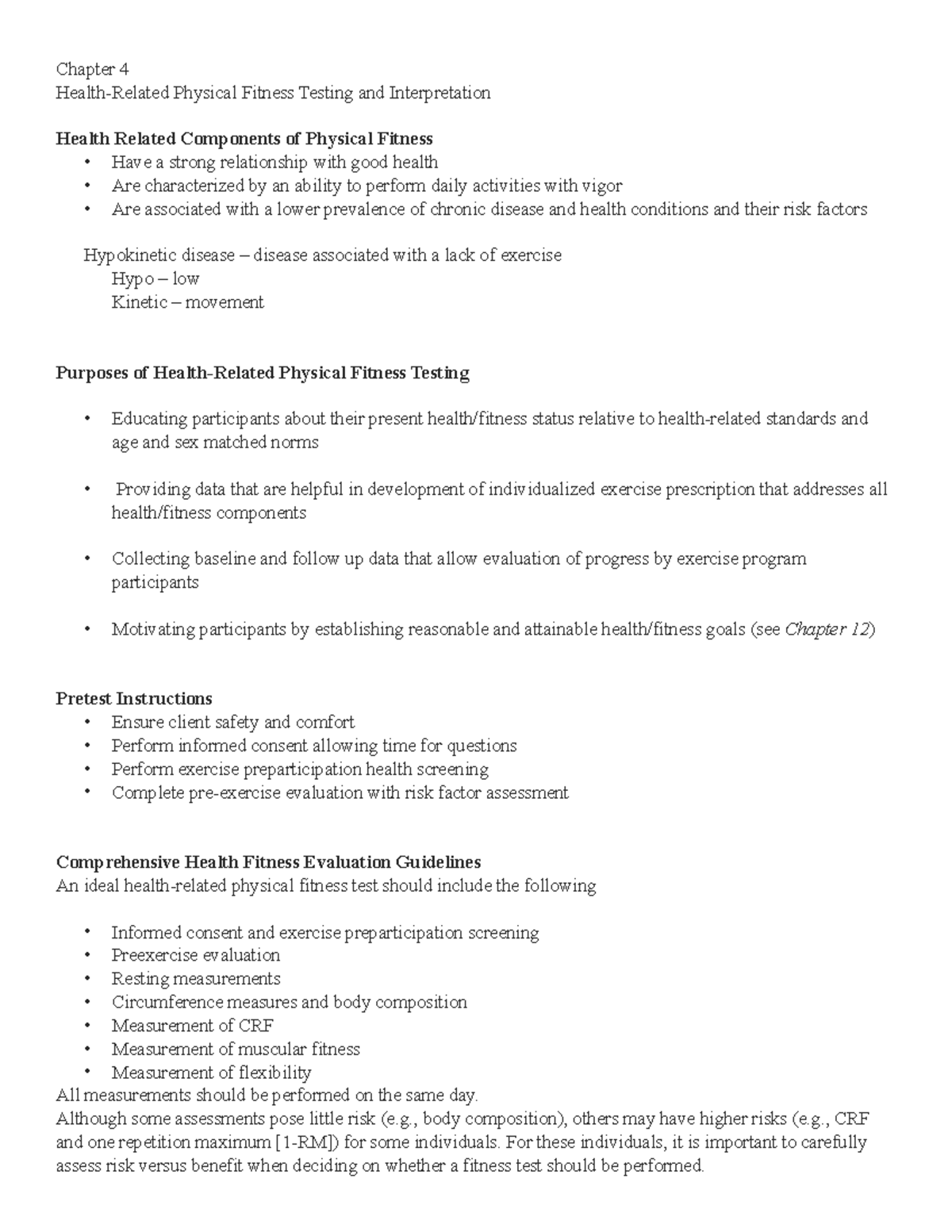 Chapter 4 Notes - Health Related Physical Fitness Testing and ...