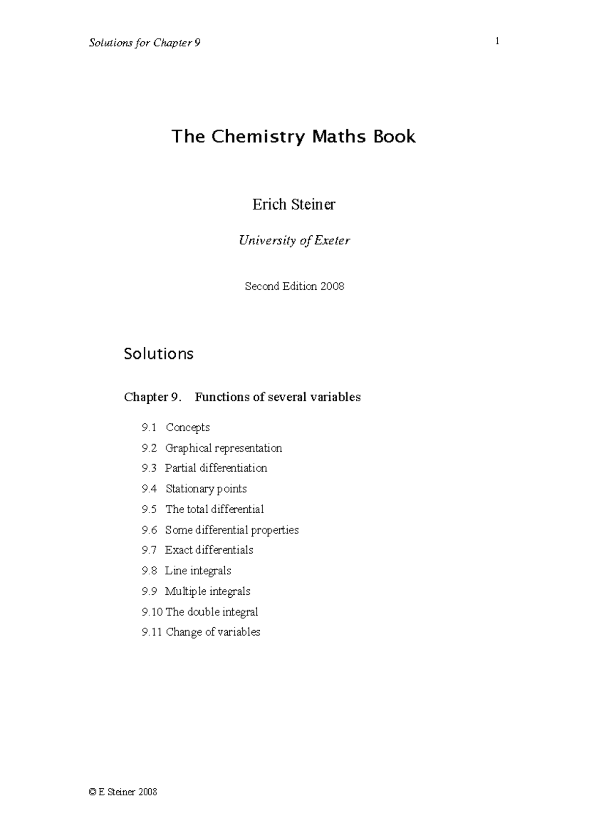 Solutions for Chapter 9: Functions of Several Variables - Chemistry ...