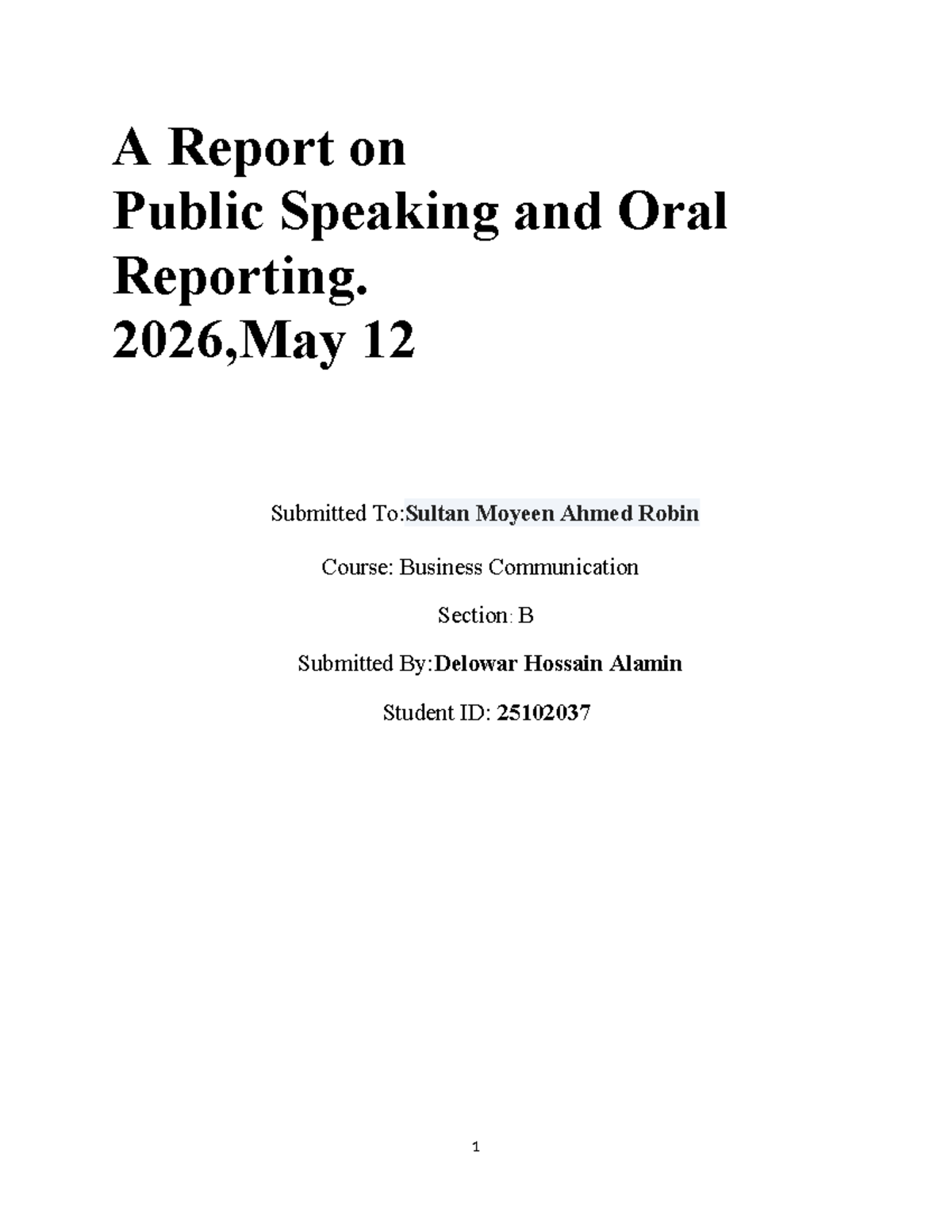 Business Communication Report: Enhancing Public Speaking Skills - Studocu