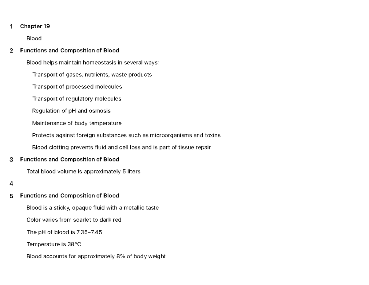 Chapter 19: Blood Composition and Function Overview - 1 Chapter 19 ...