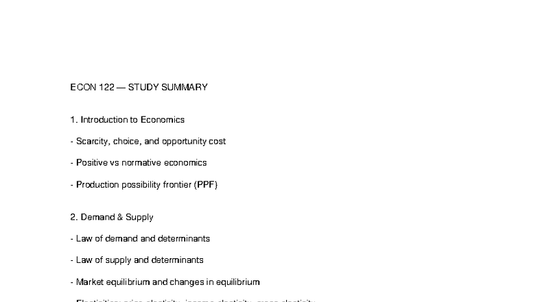 ECON 122 Study Summary: Key Concepts in Economics - Studocu