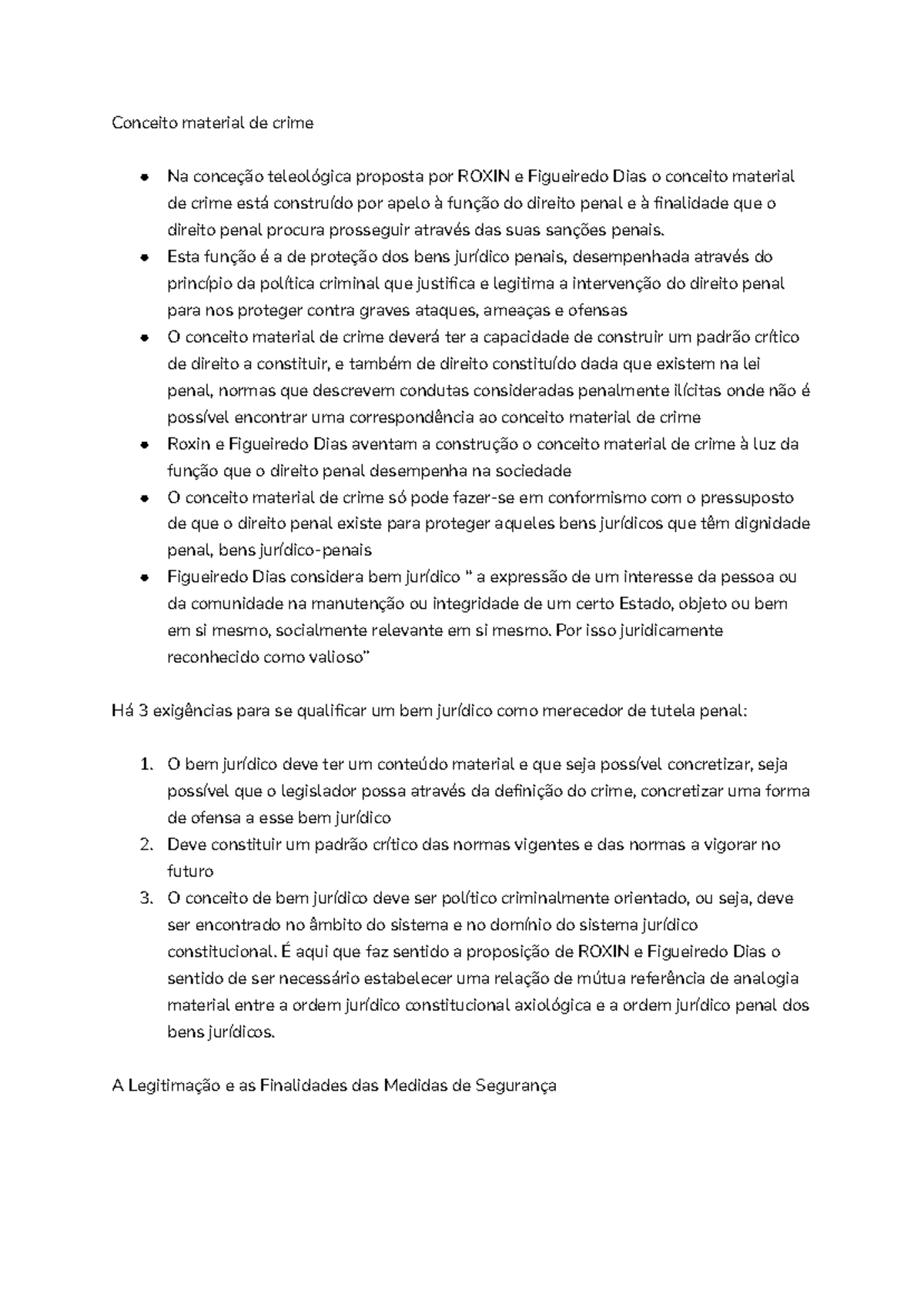 TLP 2º Teste - Resumo sobre o Conceito Material de Crime e Medidas de ...