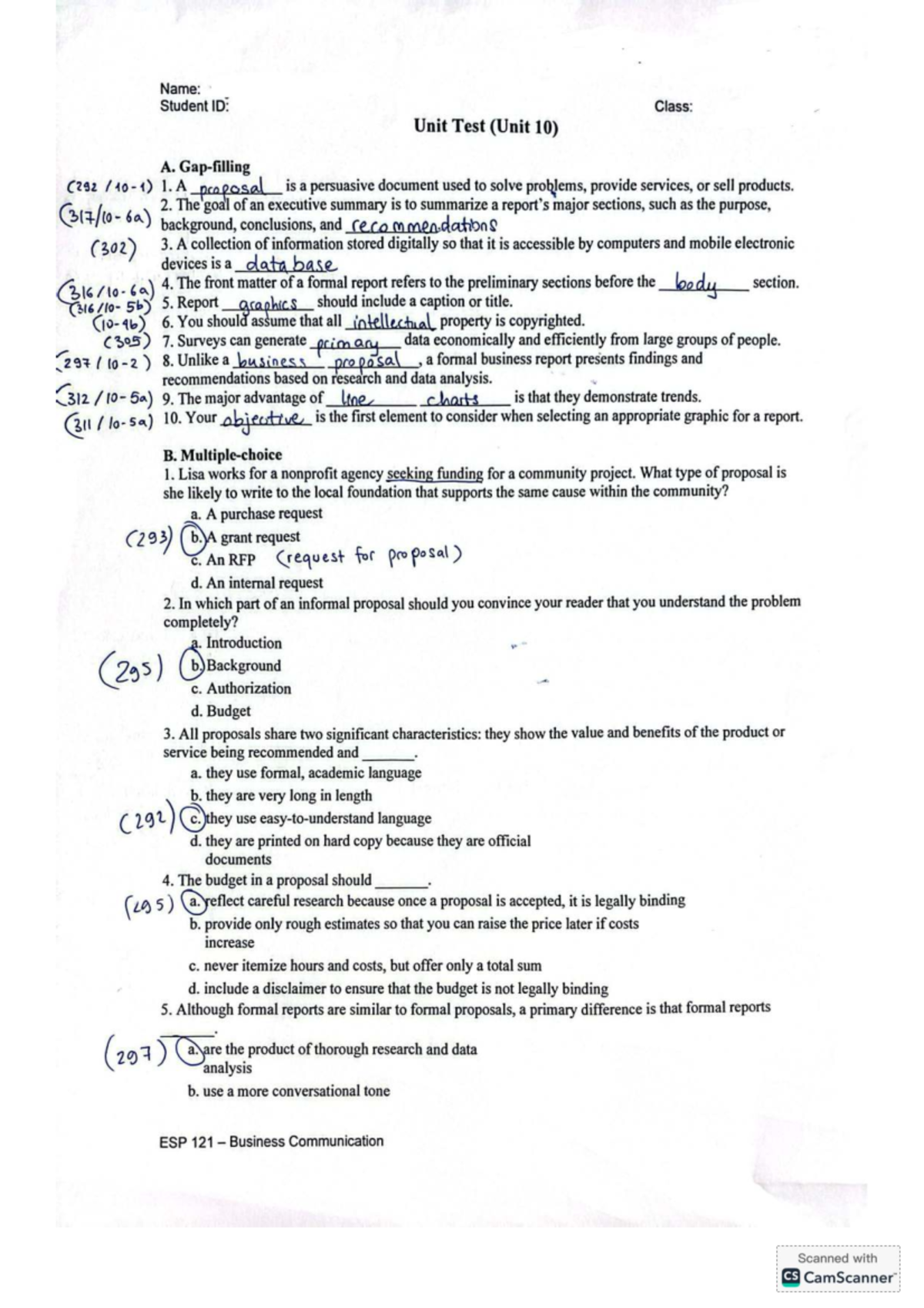 Unit Test (Unit 10) - ESP 121 Business Communication Notes - Studocu