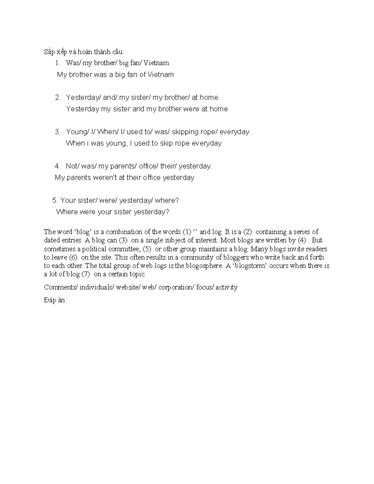 TACB - Tacv: Sentence Completion and Blog Definition Exercise - Studocu