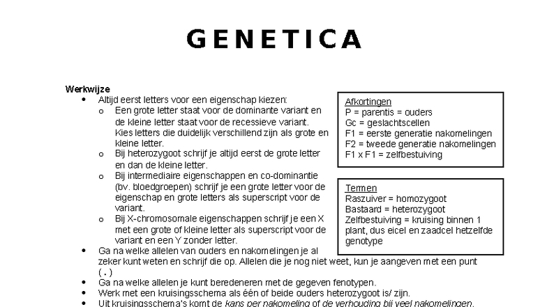 Genetica Uitleg: Monohybride en Dihybride Kruisingen (GENETICA) - Studocu