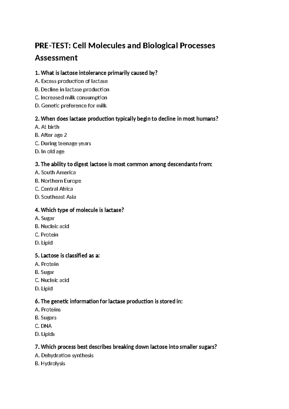 Cell Molecules and Biological Processes Assessment 1 - Study Notes ...