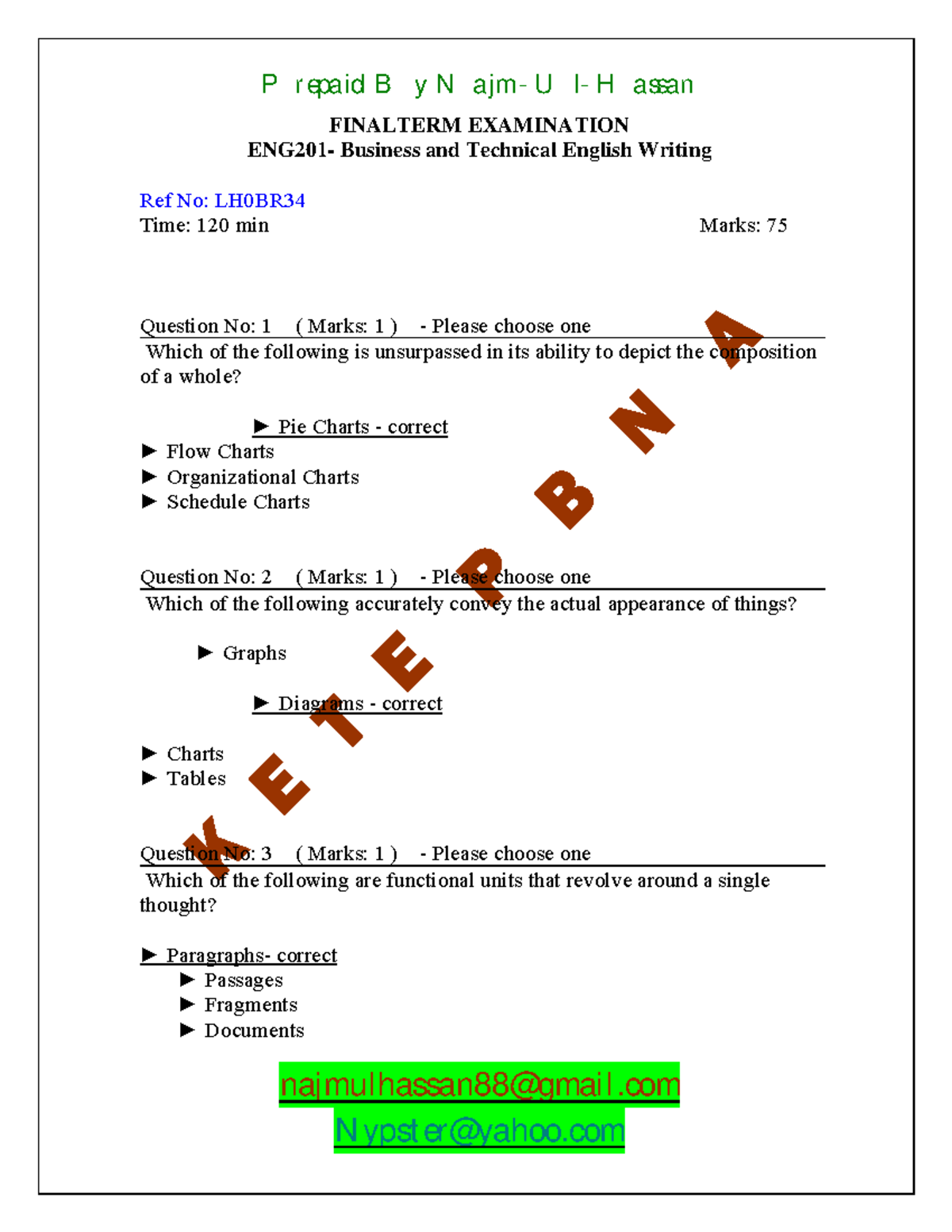 ENG201 FINALTERM EXAMINATION Business & Technical English Writing - Studocu