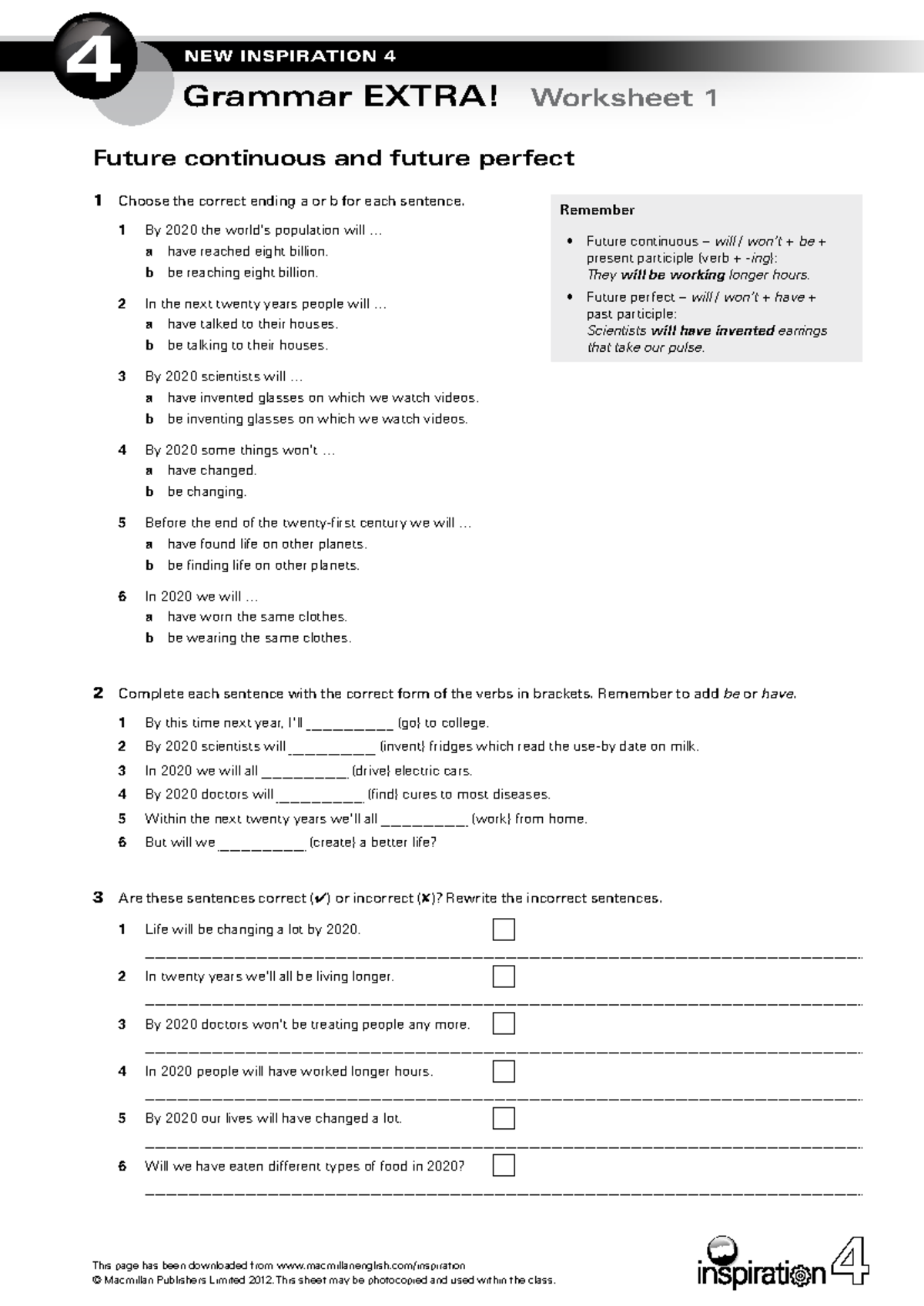 Future Continuous & Perfect Grammar Worksheet 1 - Studocu
