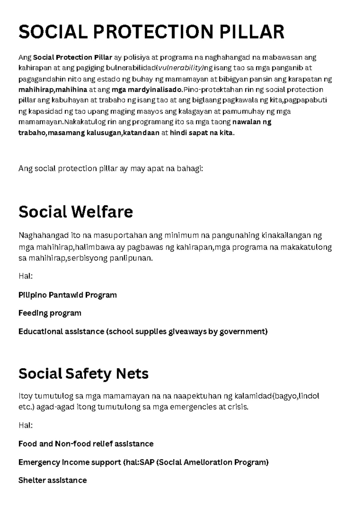 Social Protection Pillar Overview: Policies Against Poverty and ...
