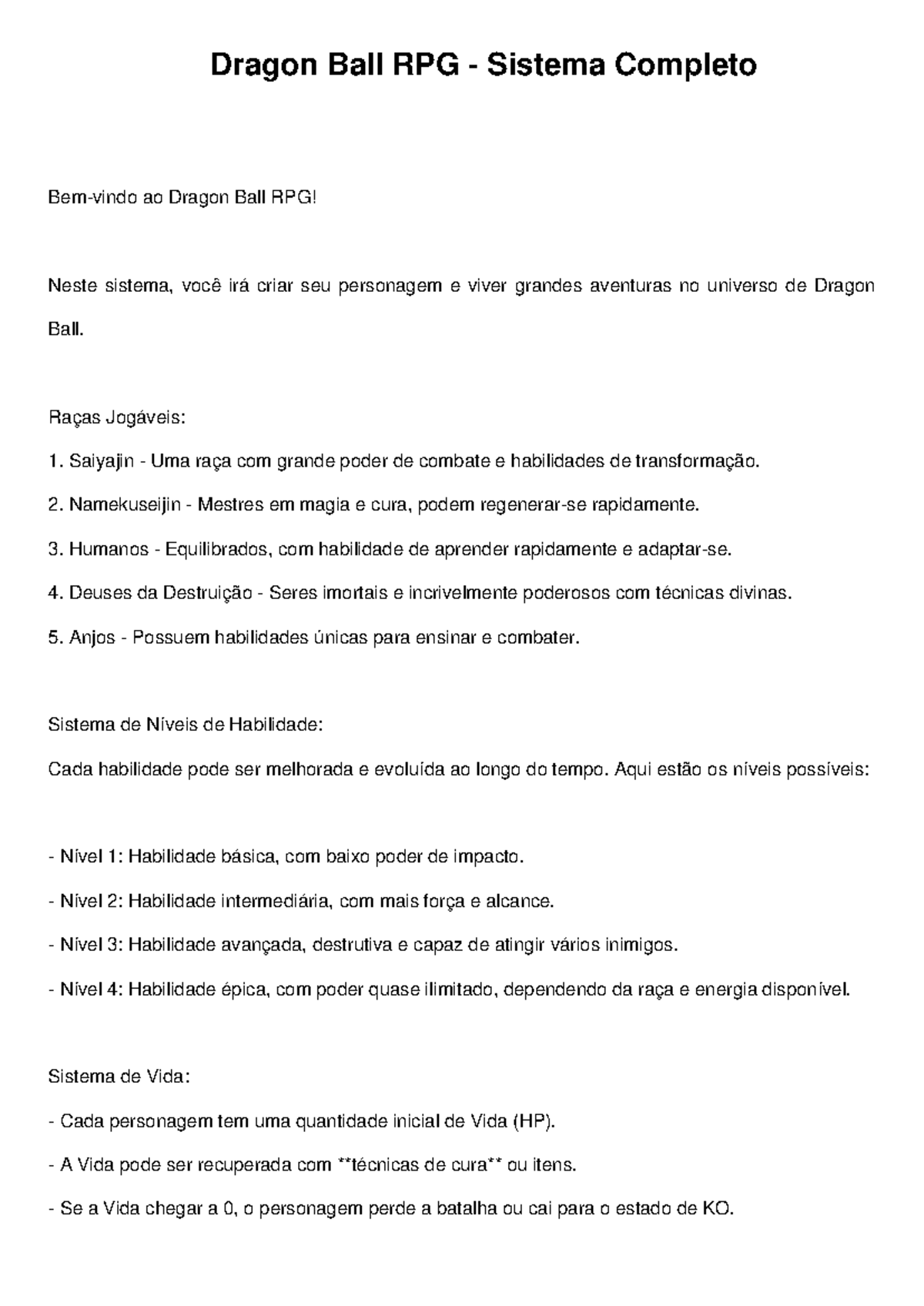 Dragon Ball RPG: Sistema Completo Atualizado para Aventura - Studocu