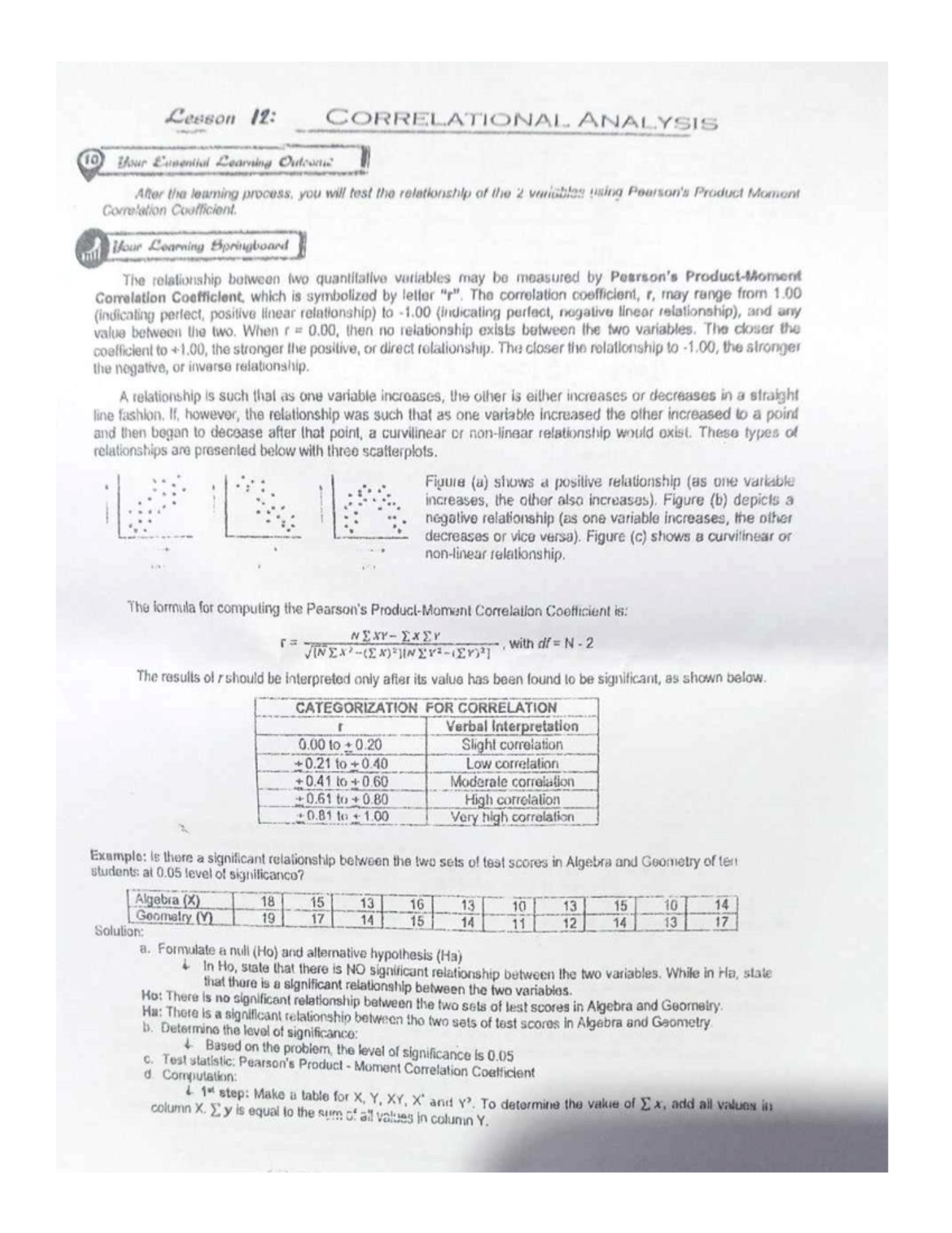 Lesson 12: Correlational Analysis and Variable Relationships - Studocu