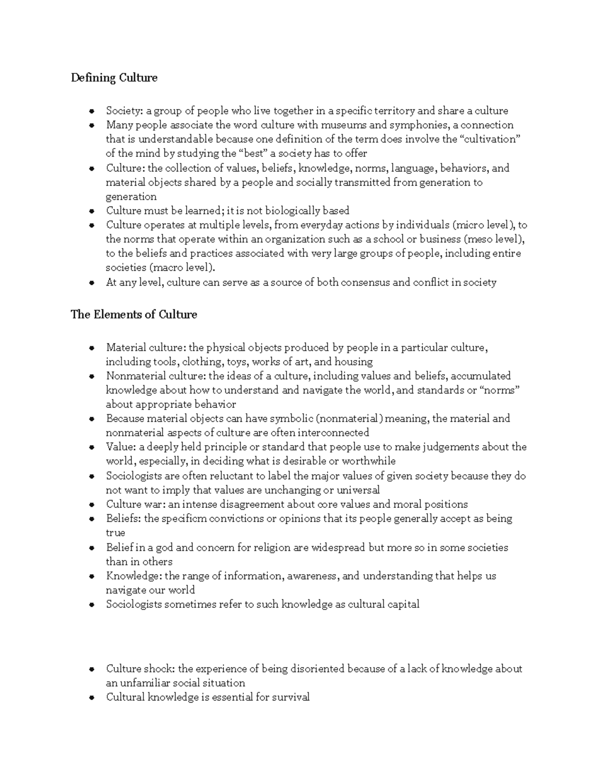 SOCL 2001 Ch3 - Understanding Culture and Its Elements - Studocu