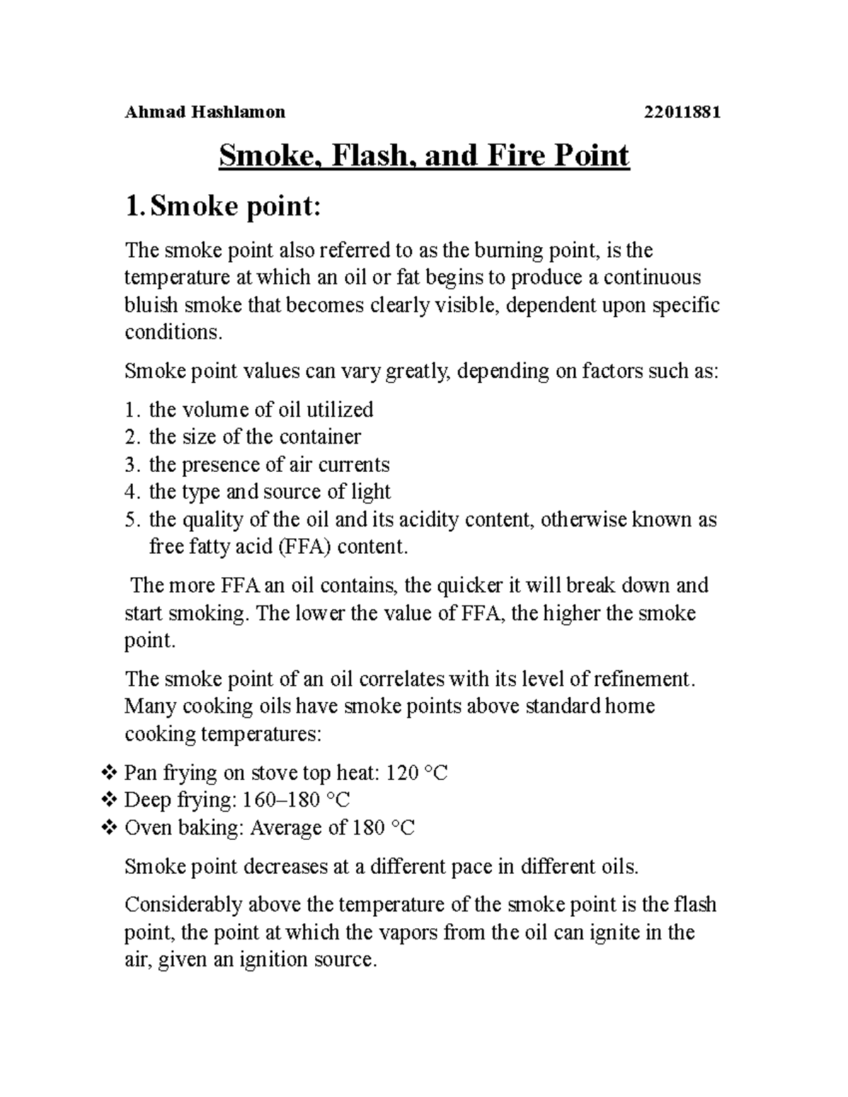 Smoke, Flash, and Fire Points of Oils: A Comprehensive Overview - Studocu