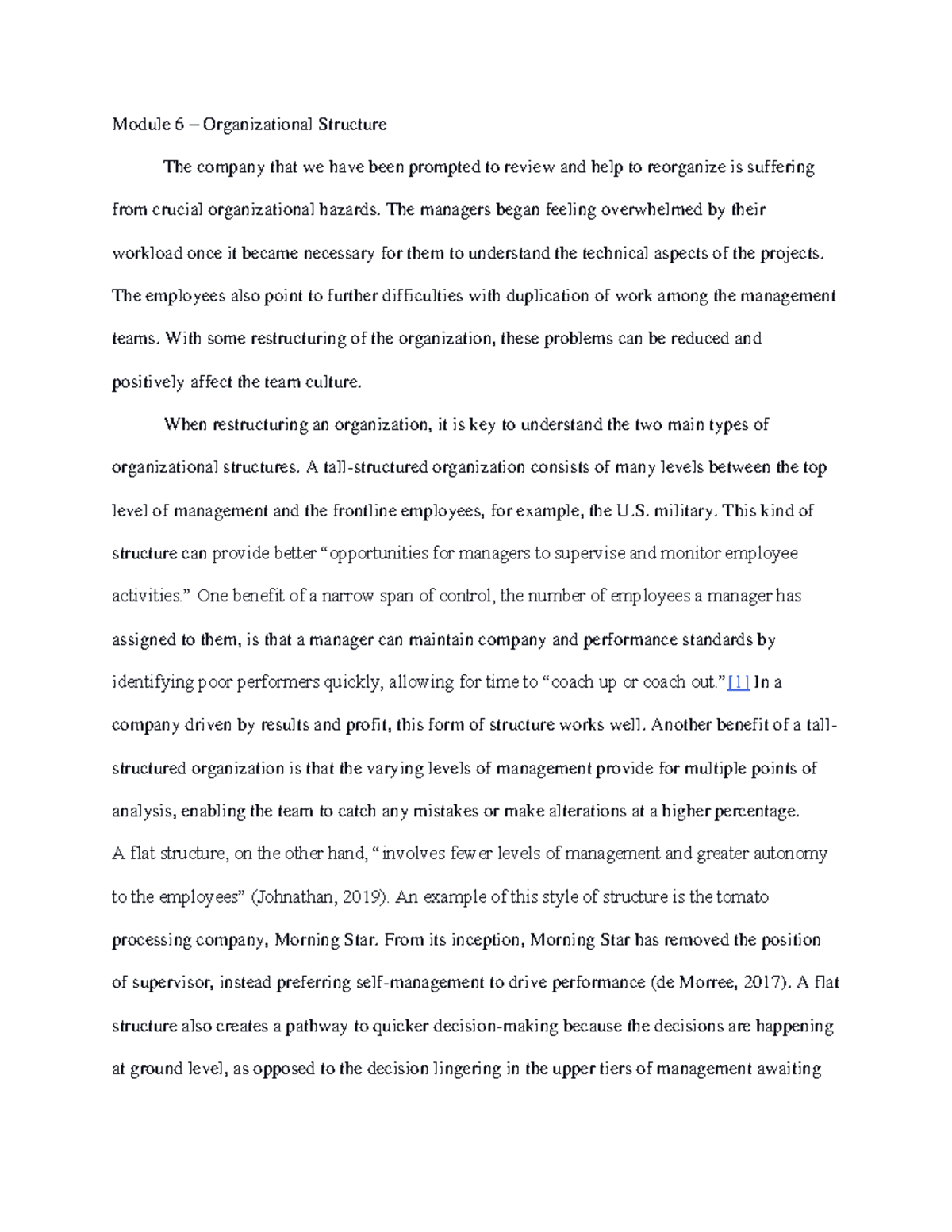 Module 6 - Restructuring and Analyzing Organizational Structures - Studocu