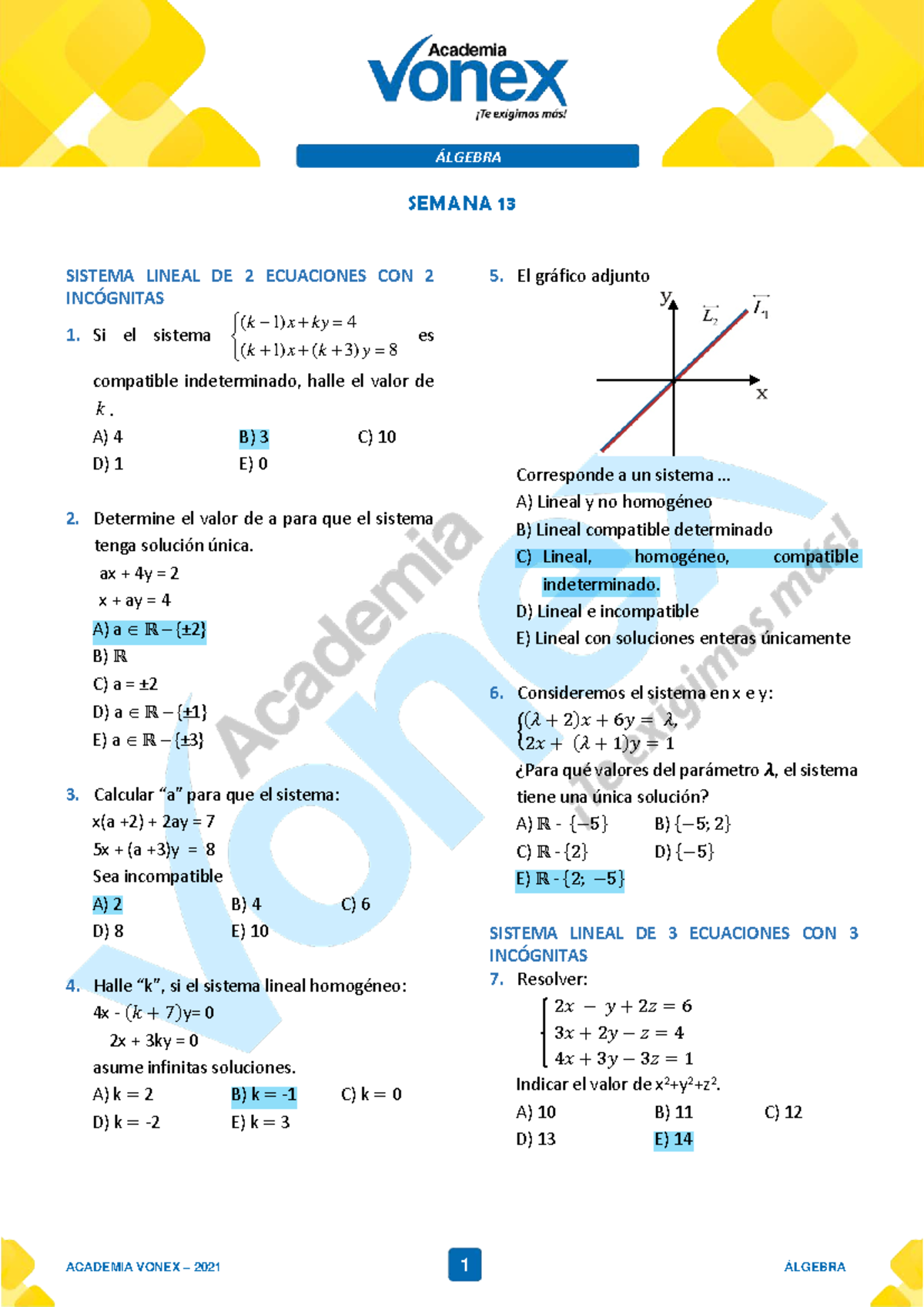 Algebra SEM - ÁLGEBRA ACADEMIA VONEX – 2021 1 ÁLGEBRA SEMANA 13 SISTEMA LINEAL DE 2 ECUACIONES ...