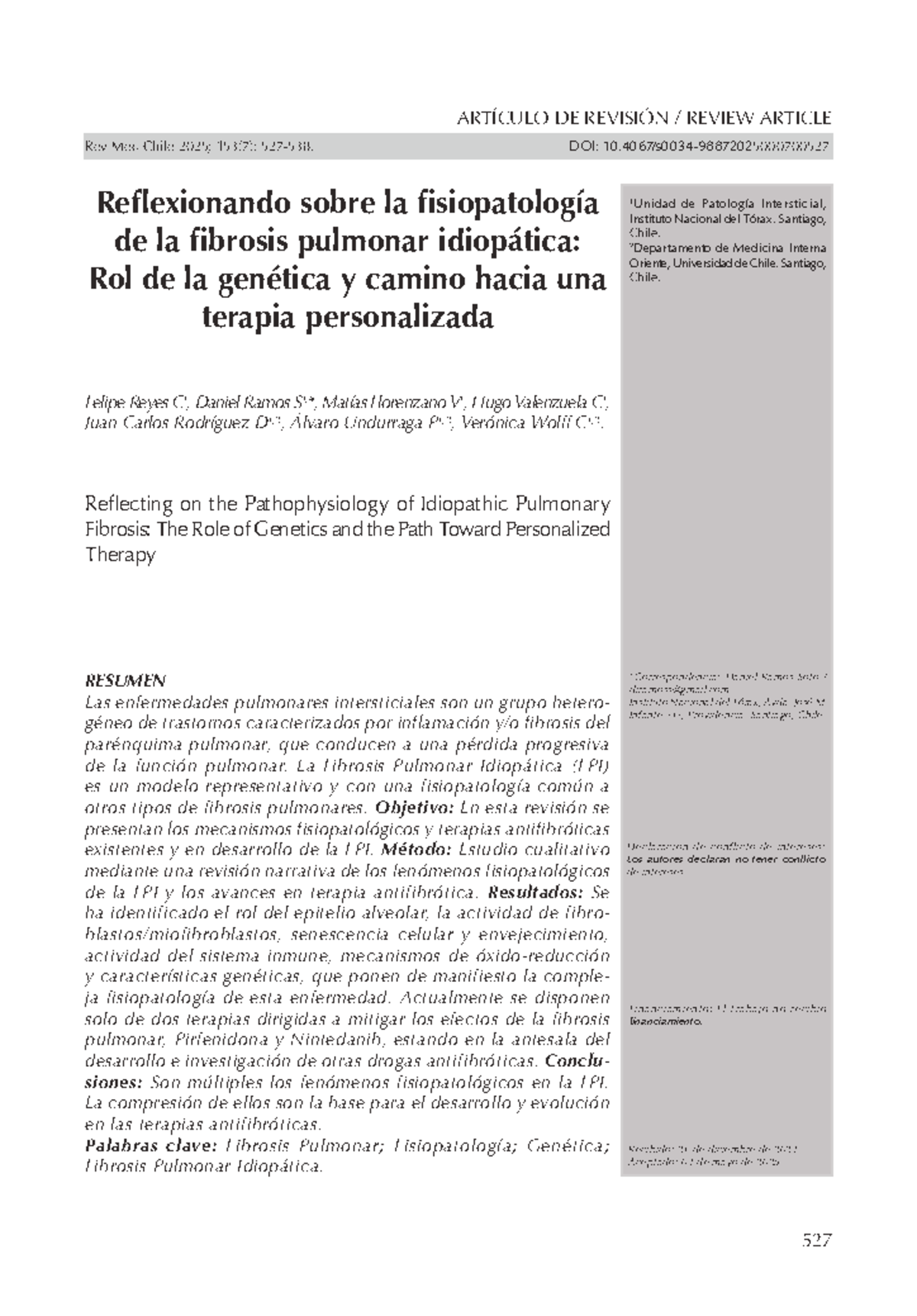 ARTÍCULO DE REVISIÓN: Fisiopatología de la Fibrosis Pulmonar Idiopática ...