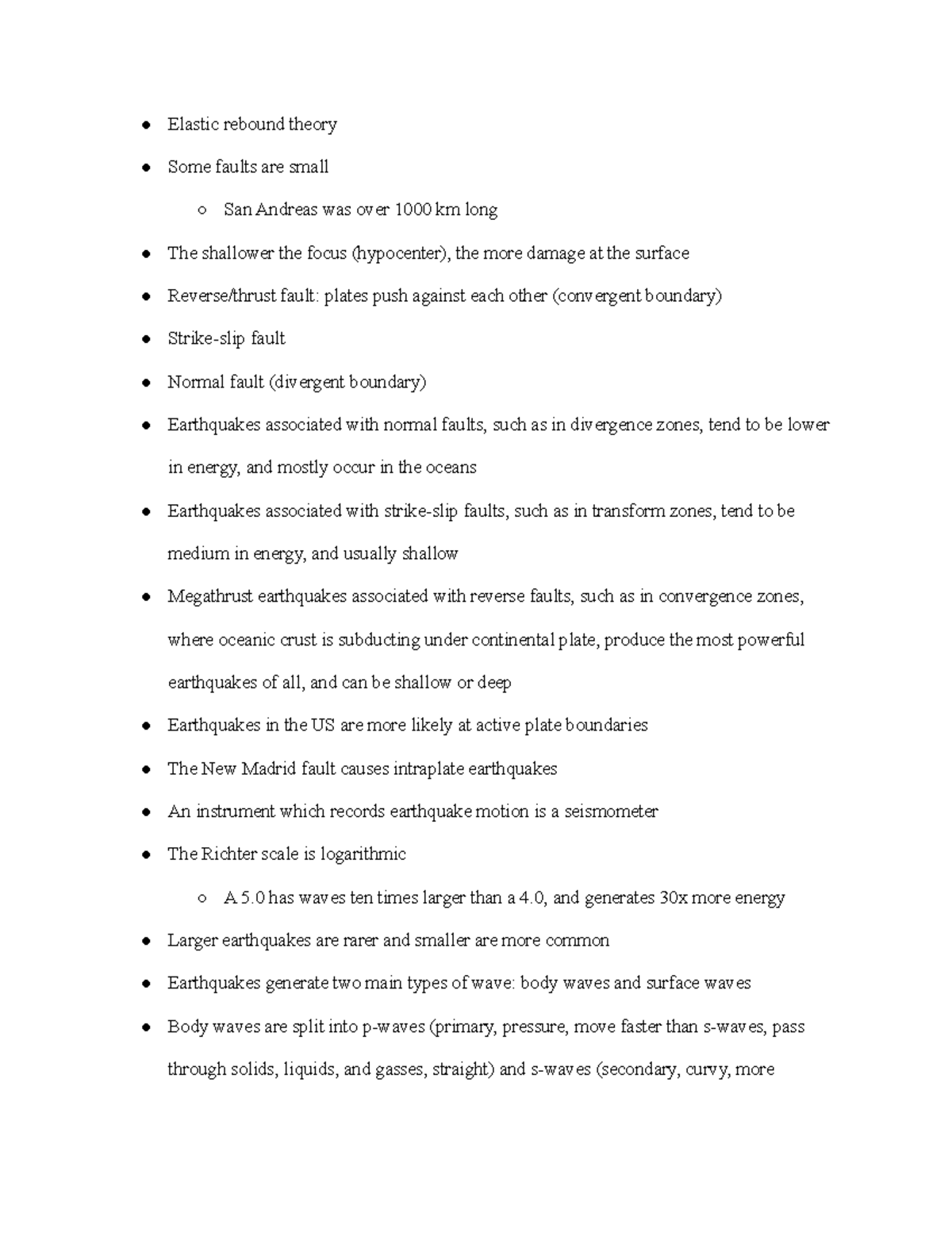 Earthquakes Lecture Notes: Understanding Faults and Wave Types - Studocu