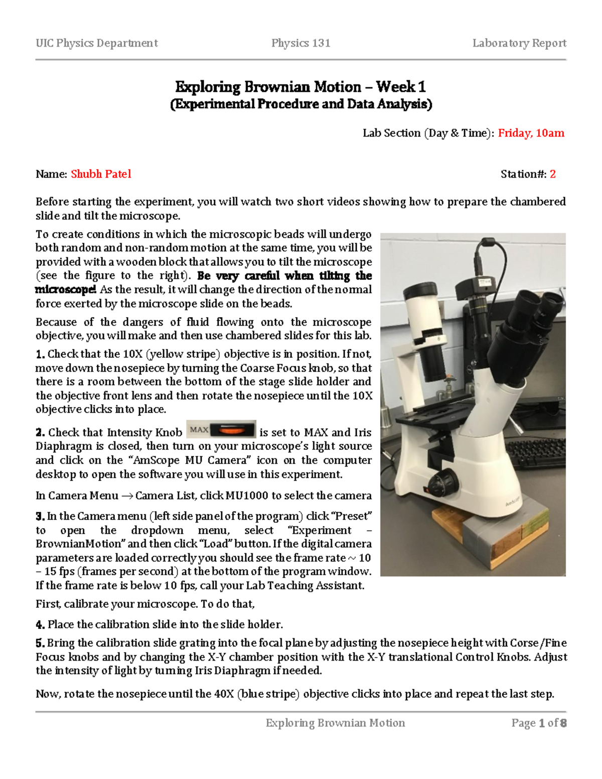 Physics 131 Lab #6: Exploring Brownian Motion Pre-Lab Report - Studocu