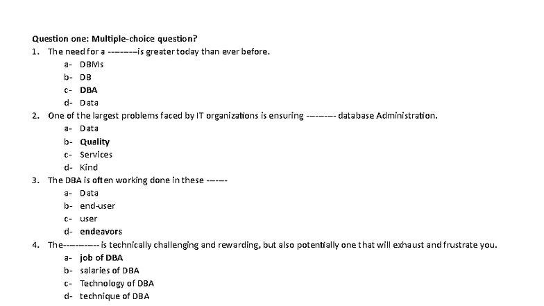 DBA 101: Essential Questions and Answers for Database Management - Studocu