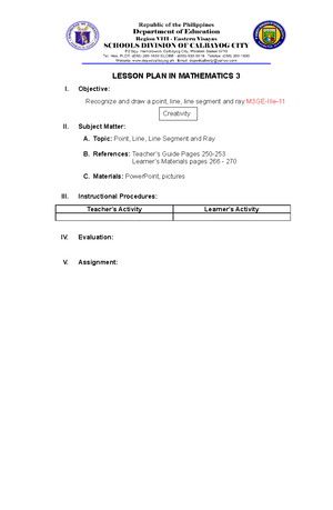 2nd Quarter Lesson PLAN IN Mathematics 3 - LESSON PLAN IN MATHEMATICS 3 ...