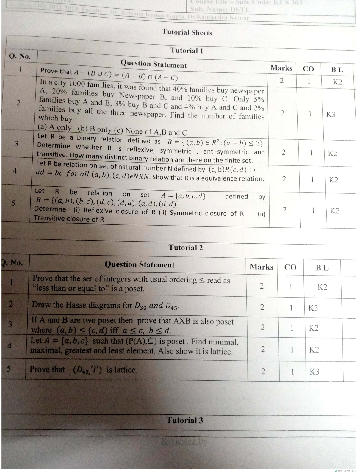 DSTL Tutorial Sheet - dstl - bacheolar of technology - Studocu