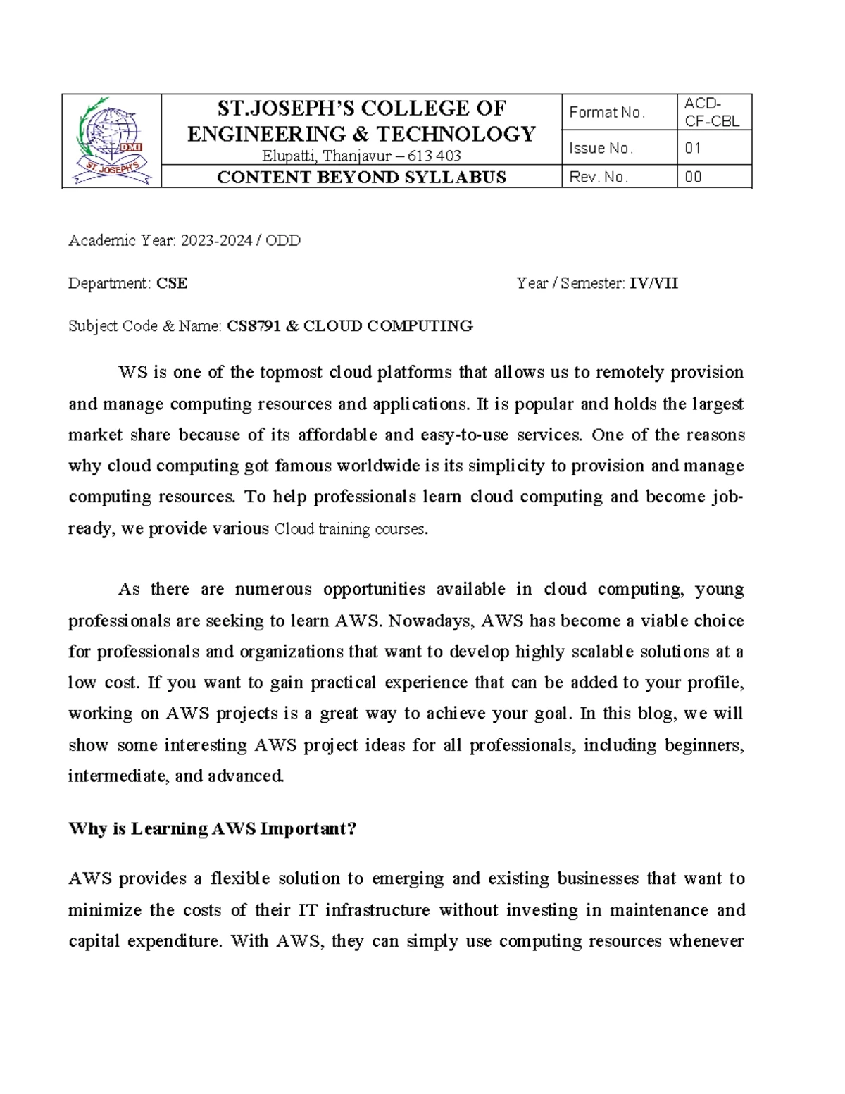 Ccs335 Cloud Computing Syllabus Ccs335 Cloud Computing L T P C 2 0 2