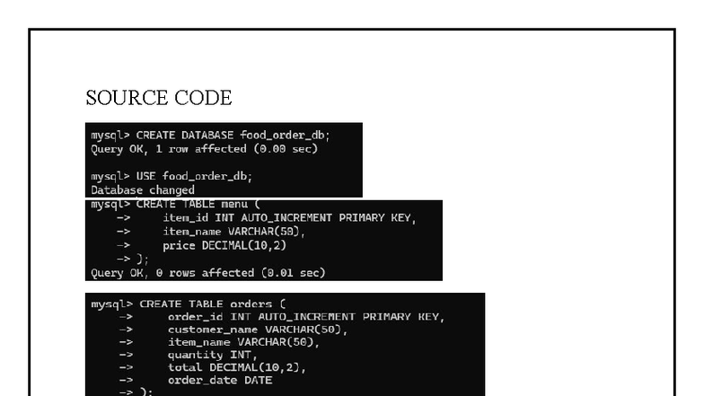 Online FOOD Ordering System - Database & Code Implementation - Studocu