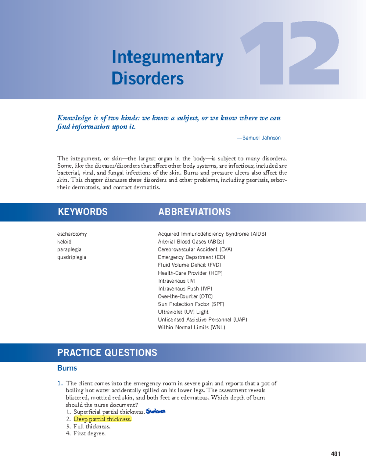 Final Exam - Med Surg Practice Questions on Integumentary Disorders ...
