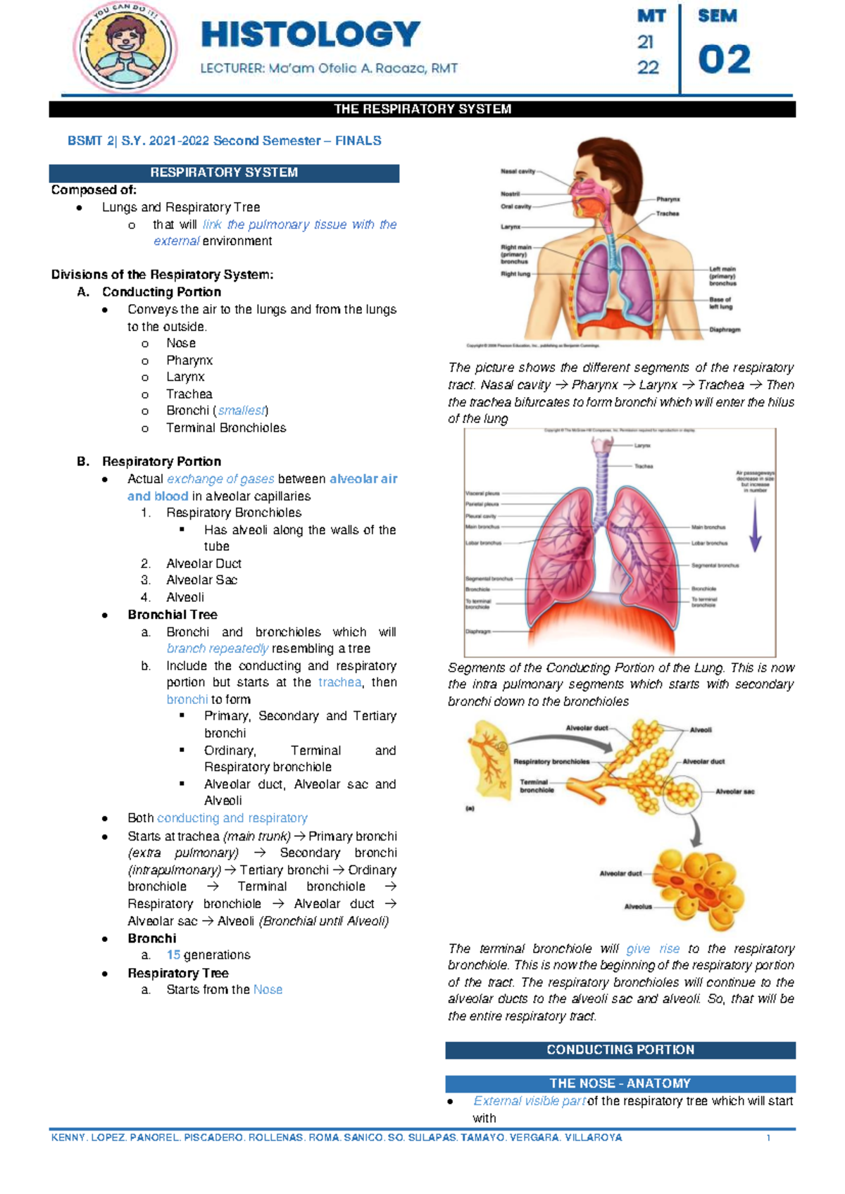 L12 - Respiratory System BSMT S.Y. 2nd Sem Finals Notes - Studocu
