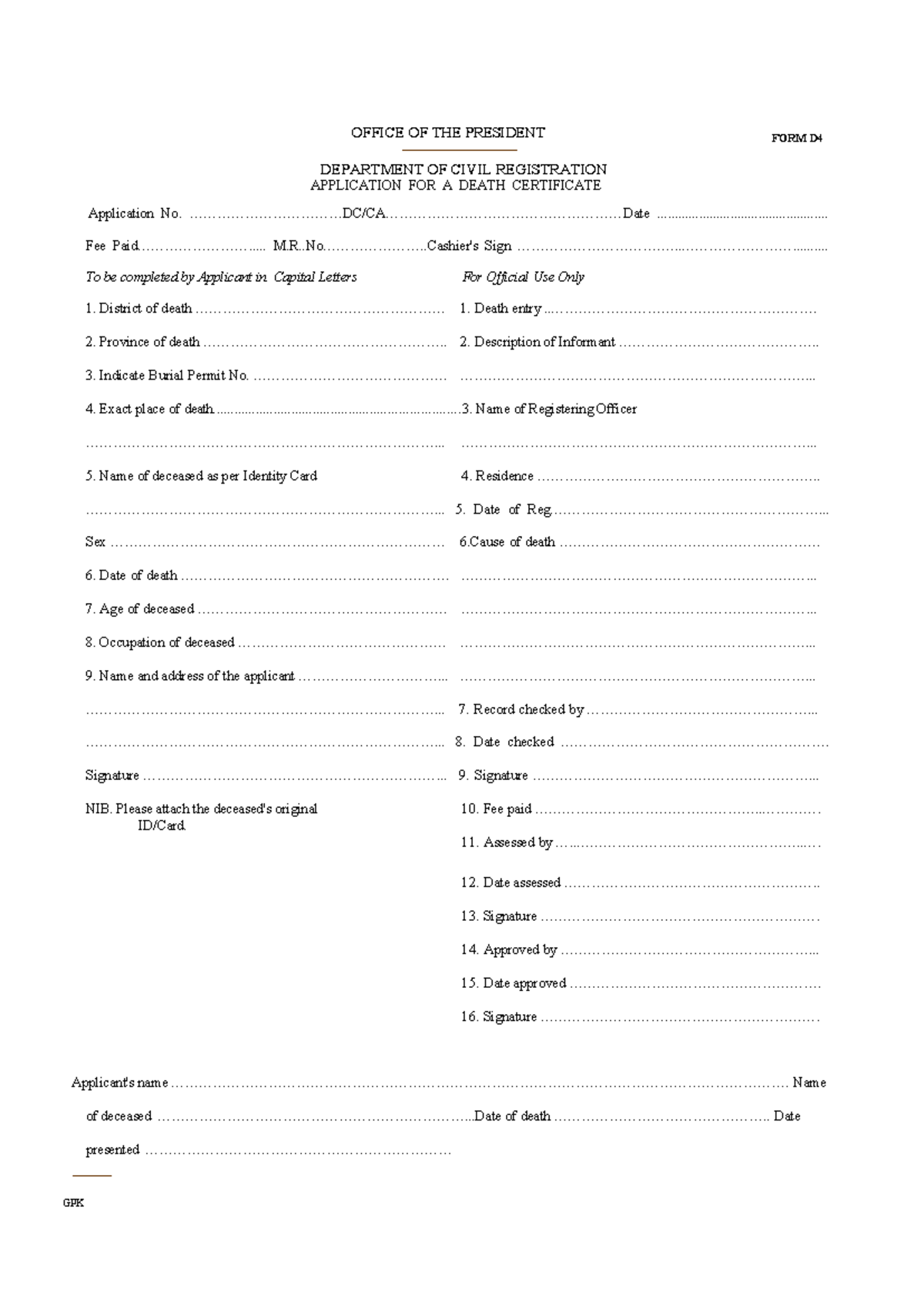 Application for Death Certificate - Form D4 Guidance - Studocu
