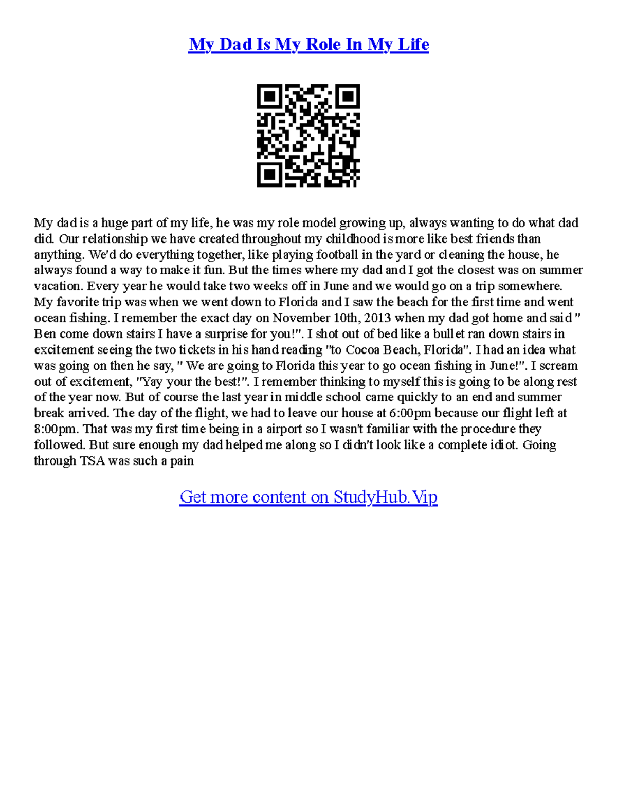 My Father: An Inspiring Role Model - Personal Essay - Studocu