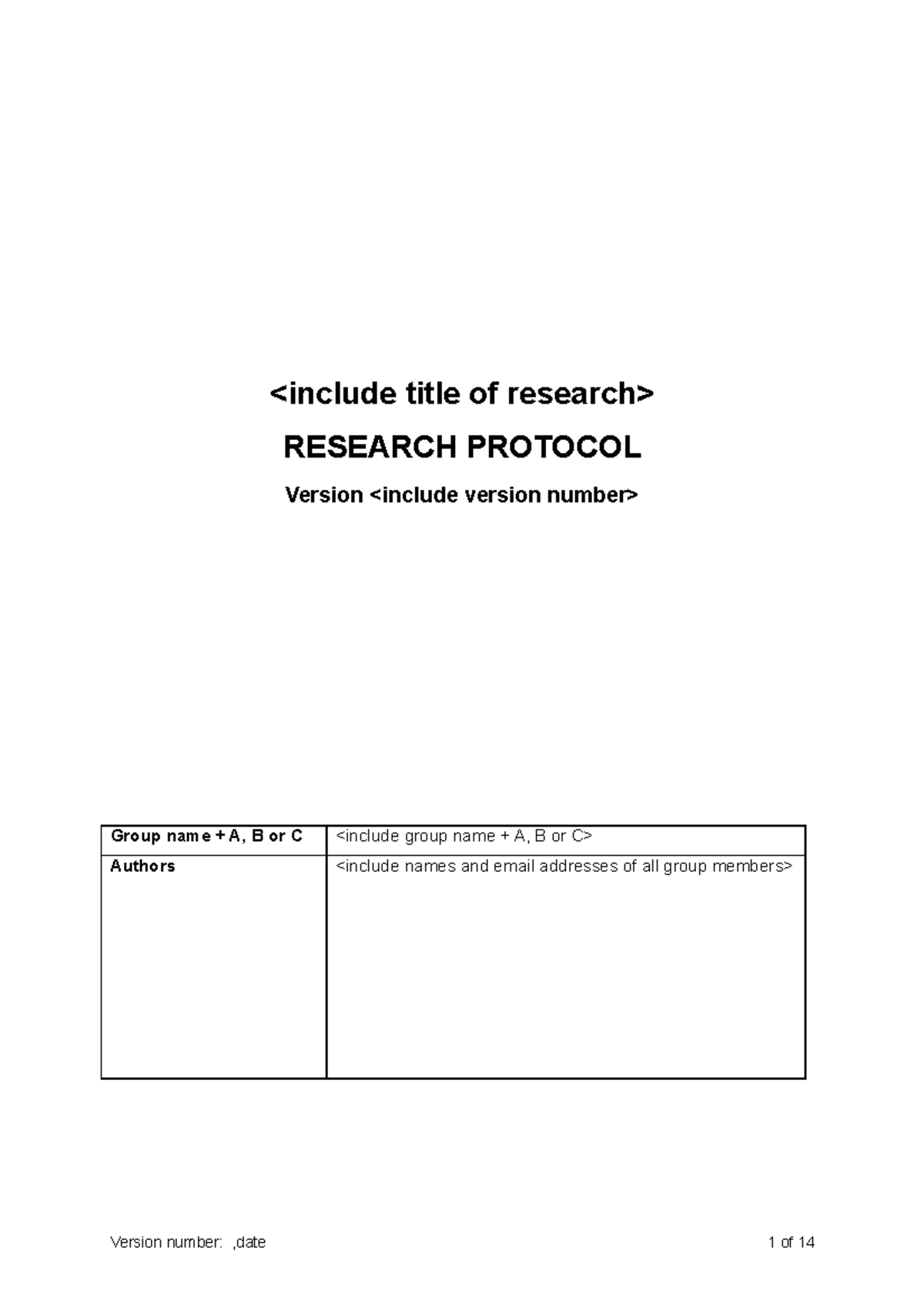 Research Protocol Template 2021-2022 for Group A, B, or C - Studeersnel