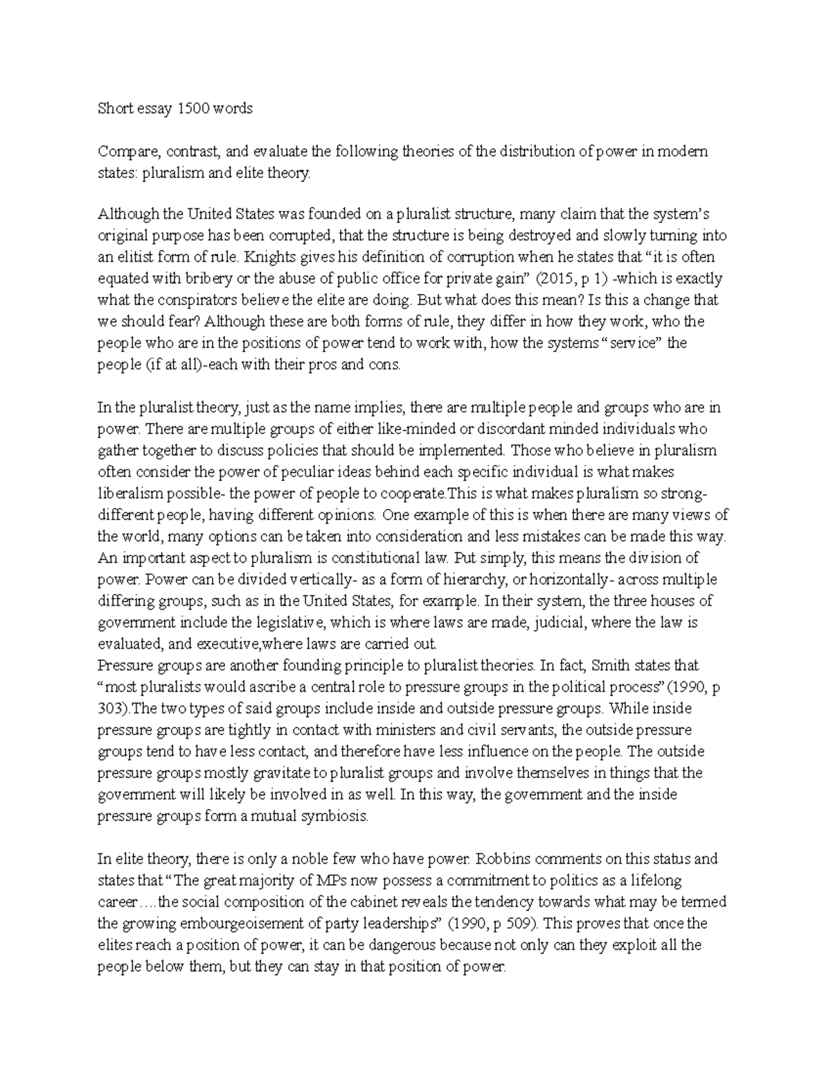 Comparative Analysis of Pluralism and Elite Theory in Politics - Studocu