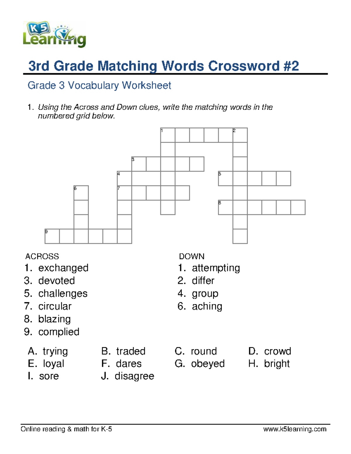 3rd Grade Vocabulary Synonyms Crossword Puzzle - Studocu