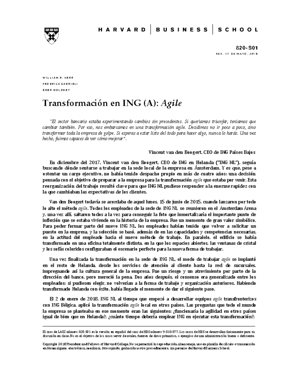 Transformación Agile en ING (A): Un Cambio Radical en la Banca - Studocu