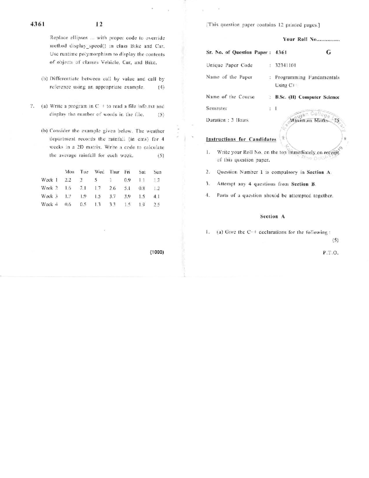 B.Sc. (H) Computer Science 4361 Final Exam Question Paper - Studocu