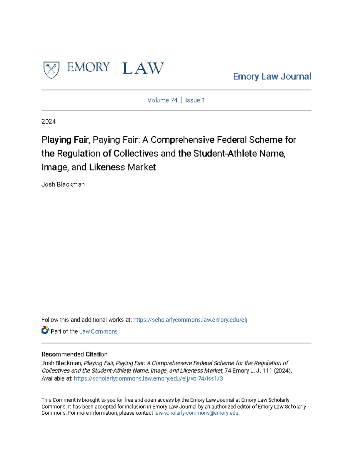 Playing Fair, Paying Fair: Regulating Collectives & NIL in College ...
