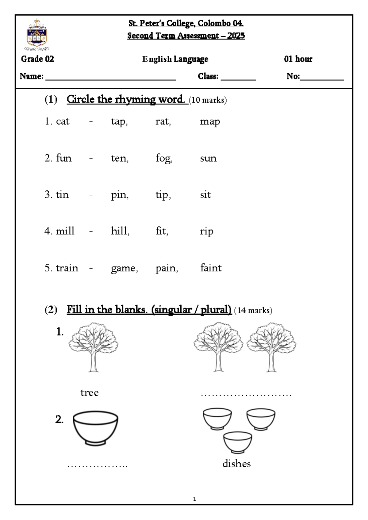 Grade 02 - English Language - Second Term Assessment 2025 - Studocu