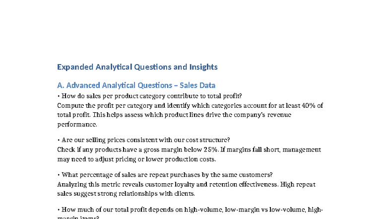 Expanded Analytical Questions for Sales & Inventory Management (A ...