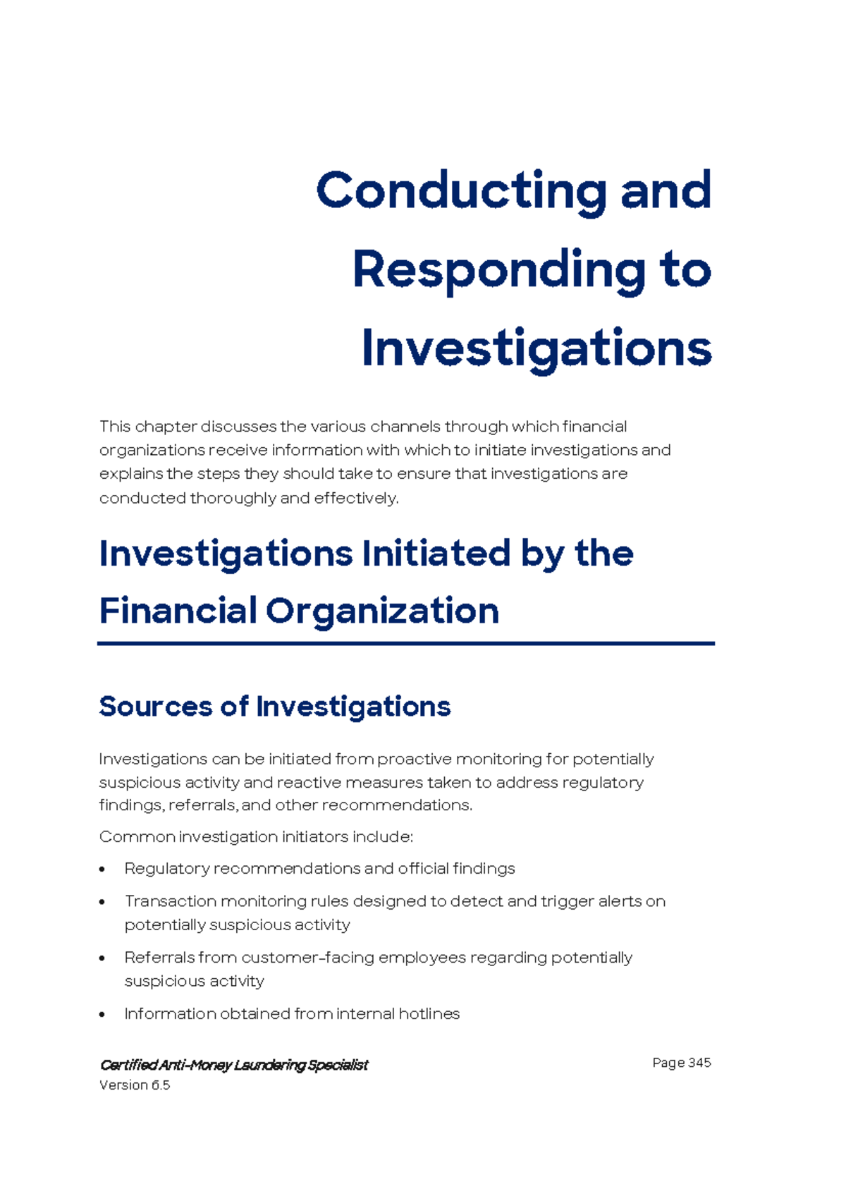Certified AML Specialist Study Guide: Version 6.5 - Investigations ...