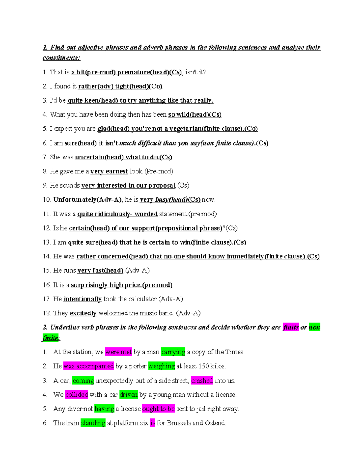 Assignment 4N: Analysis of Adjective and Verb Phrases - Studocu