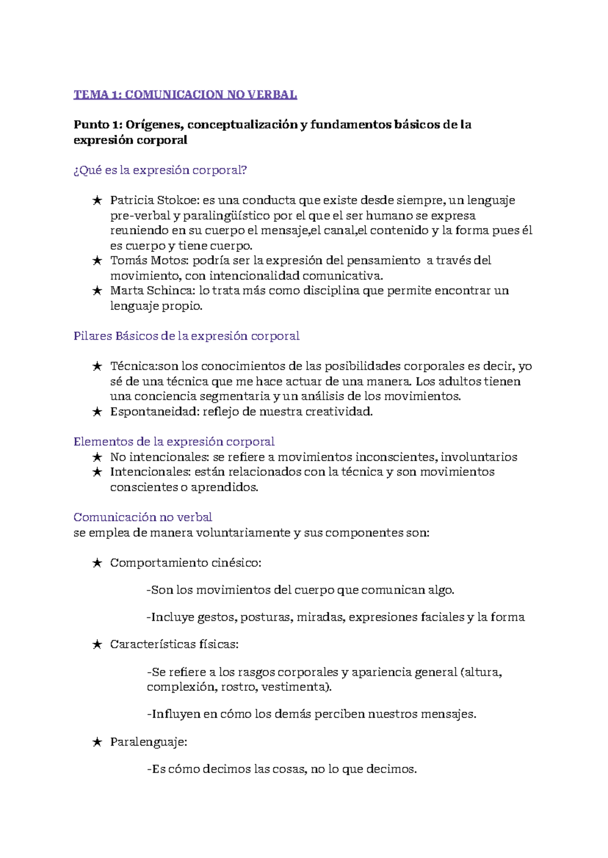 Apuntes TEMA 1: Comunicación No Verbal y Expresión Corporal - Studocu