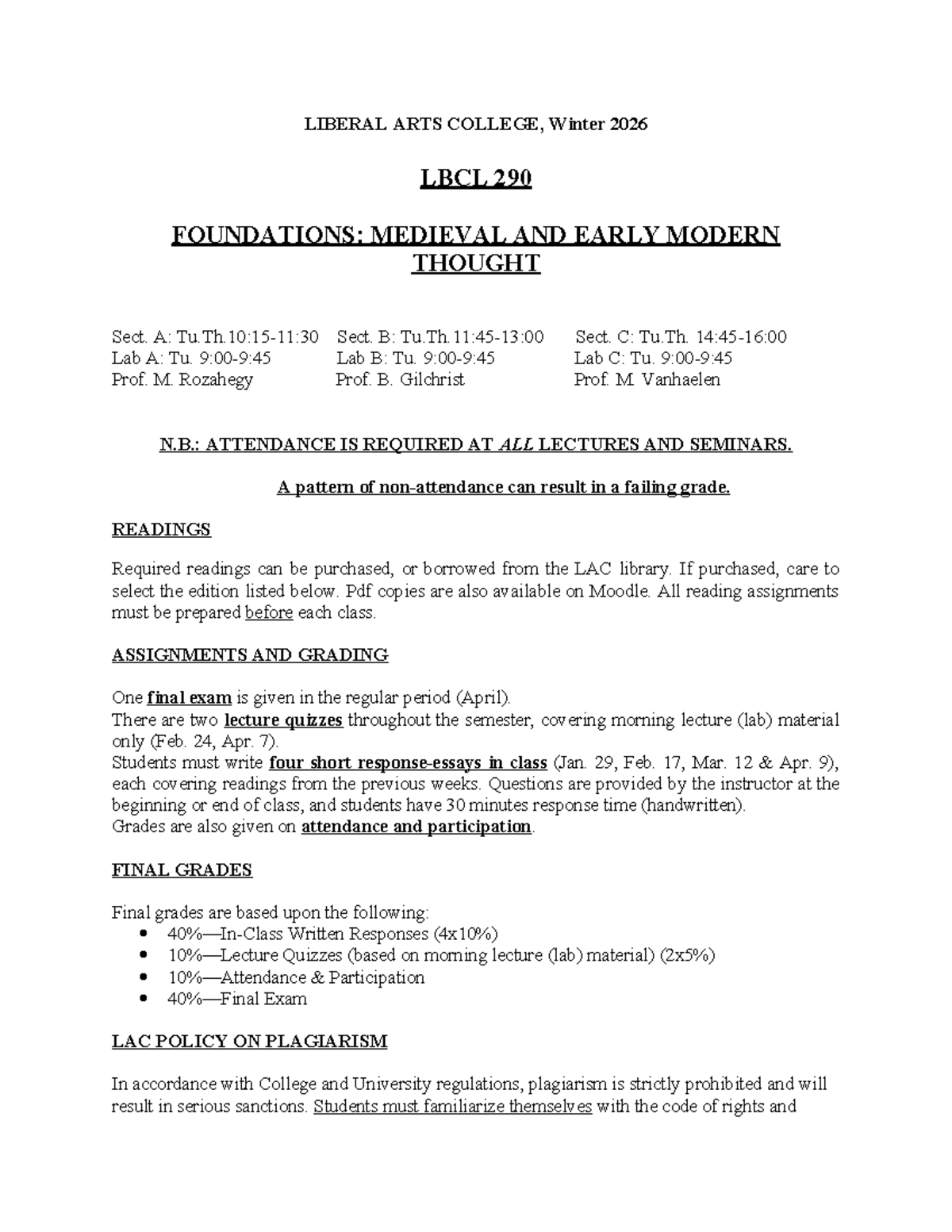 LBCL 290 W2026 Syllabus: Foundations of Medieval & Early Modern Thought ...