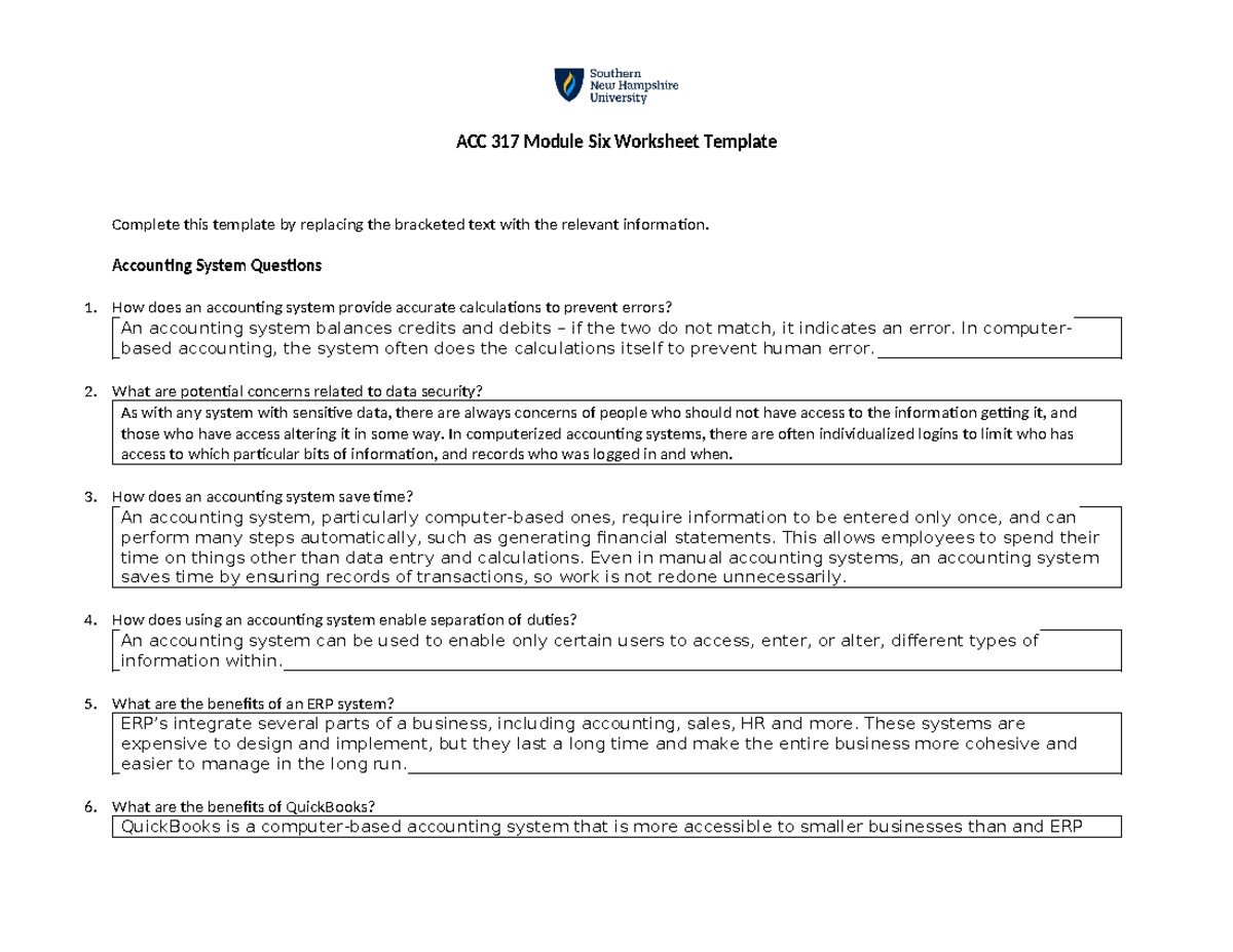 ACC 317 Module 6 Assignment: Exploring Accounting Systems and ERP ...
