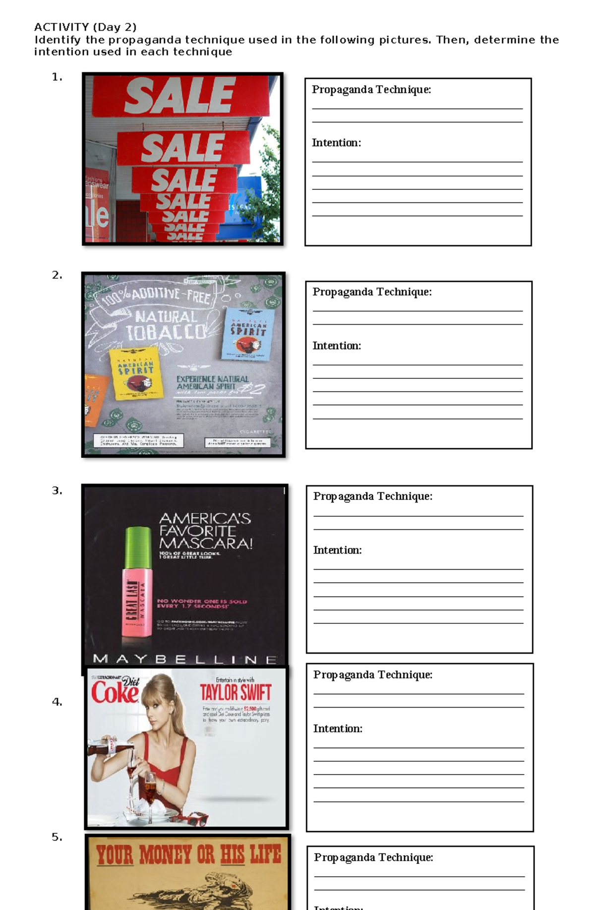 Attachment WEEK2 Propaganda Techniques - ACTIVITY (Day 2) Identify the ...