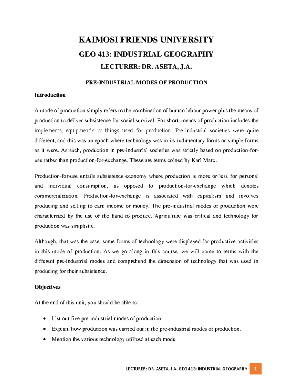 GEO 413: Industrial Geography - Modes of Production and Early Industry ...