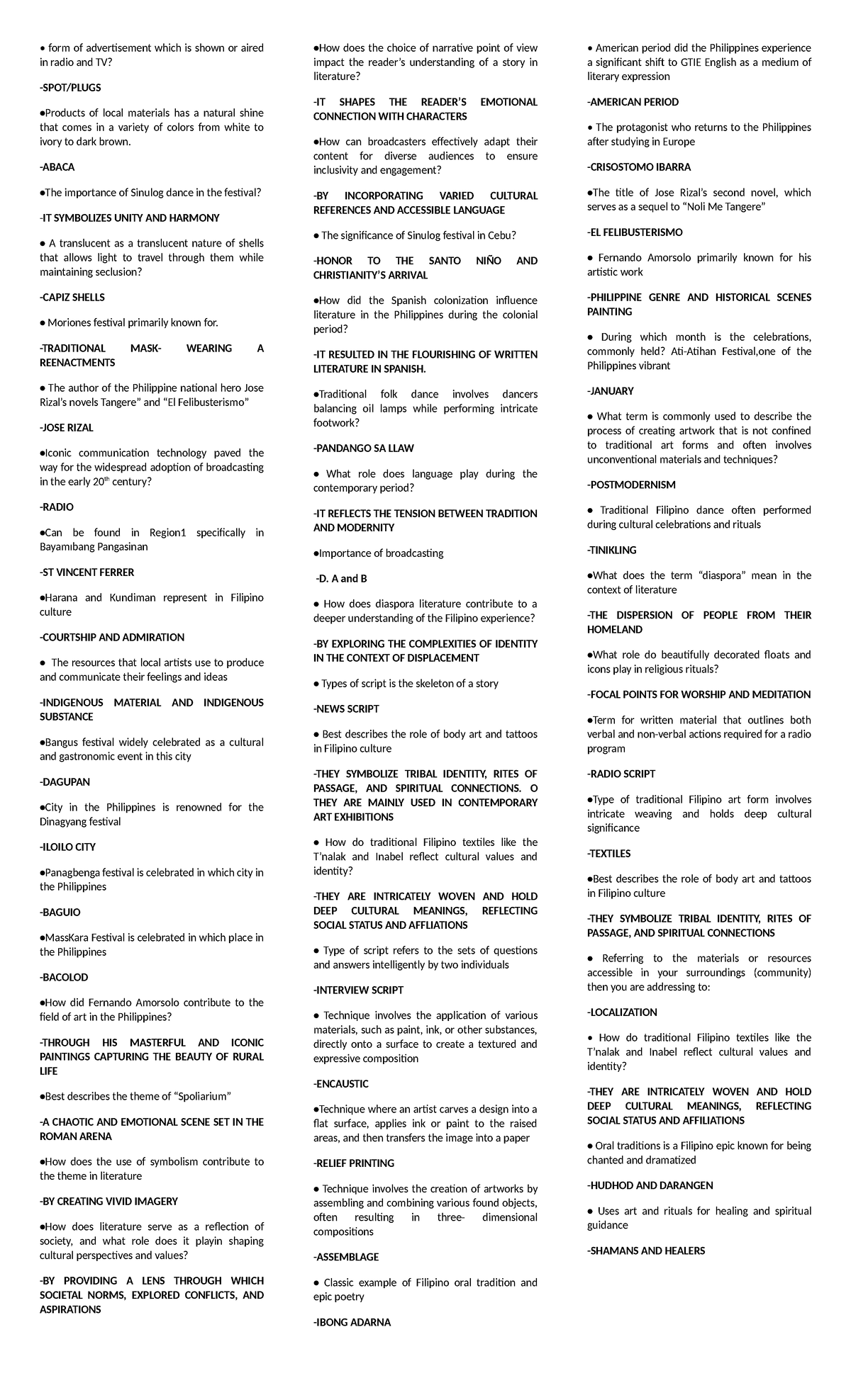 Cpar Reviewer: Exploring Filipino Culture, Festivals, and Art Forms ...