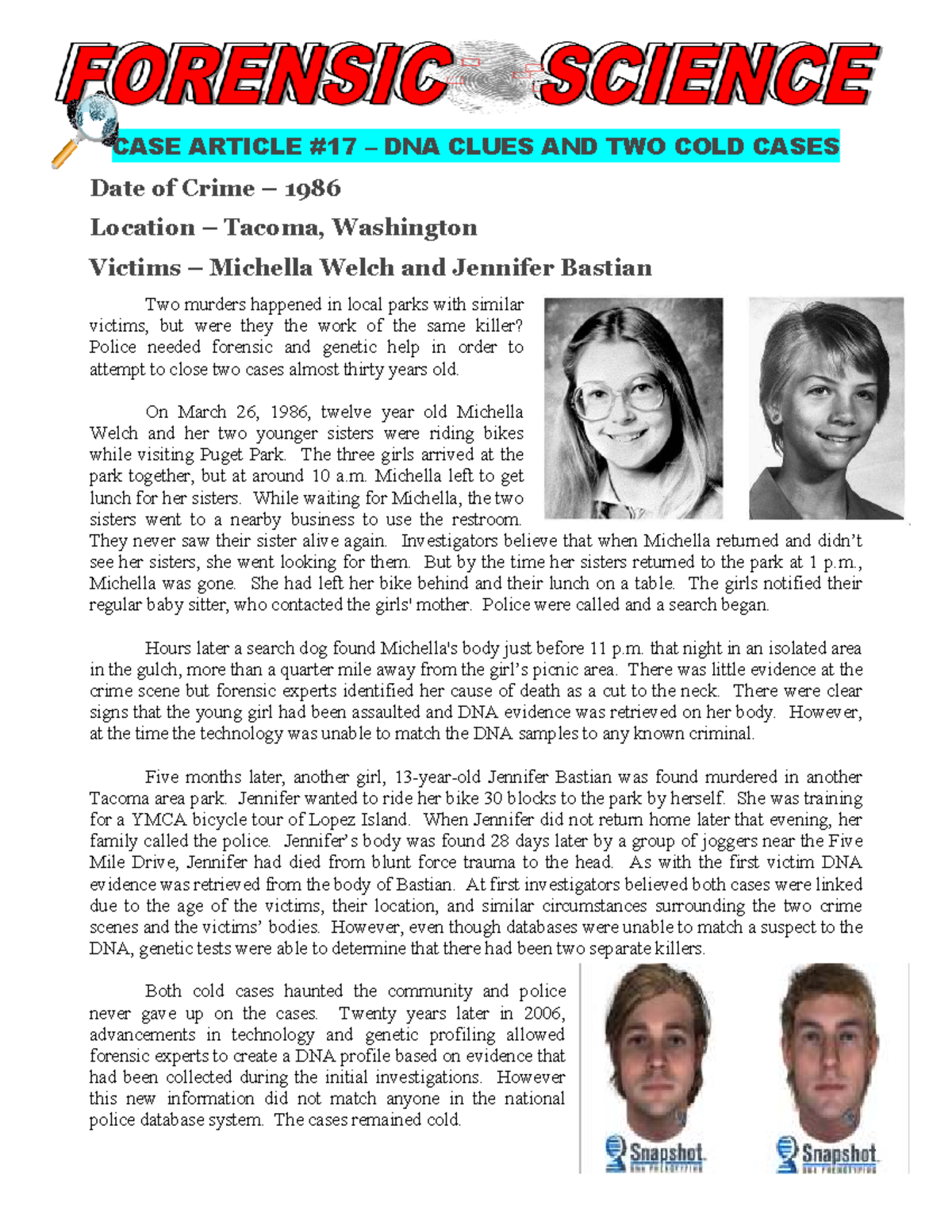 Forensic Case 17 - DNA Clues and 2 Cold Cases - CASE ARTICLE #17 – DNA ...